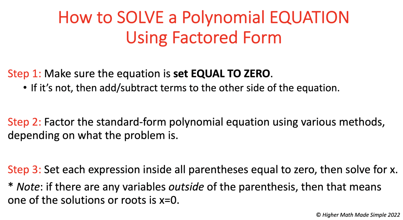 Solve By Factoring Quadratics & Other Functions - Higher Math Made Simple